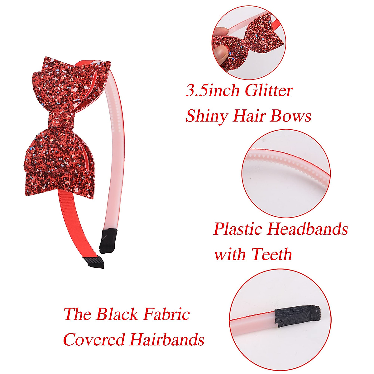 XIMA 10pcs Glitter Sequin Bow Hairband Shiny Bow Knot Teeth Plastic Headbands for Kids Hair Accessories