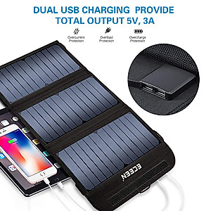 ECEEN Portable Solar Charger, 20W Solar Panel Charger for Cell Phone with Dual USB Output Waterproof Foldable Camping Solar Pnaels Survival Emergnecy Kit for Tablet GPS iPhone Camera & USB Devices