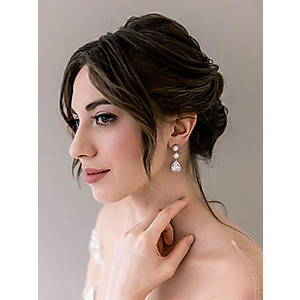 SWEETV Crystal Teardrop Wedding Bridal Earrings For Brides, Bridesmaids, Rhinestone Drop Dangle Earrings for Women, Silver Bridal Prom Party Jewelry