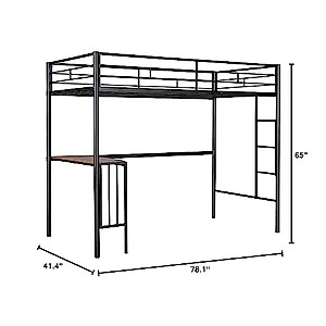 MOEO Twin Over Full Metal Bed with Desk and Ladder for Kids, Adults, Bedroom, Steel Bunk Bedframe w/Slats, No Box Spring Needed, White, Black
