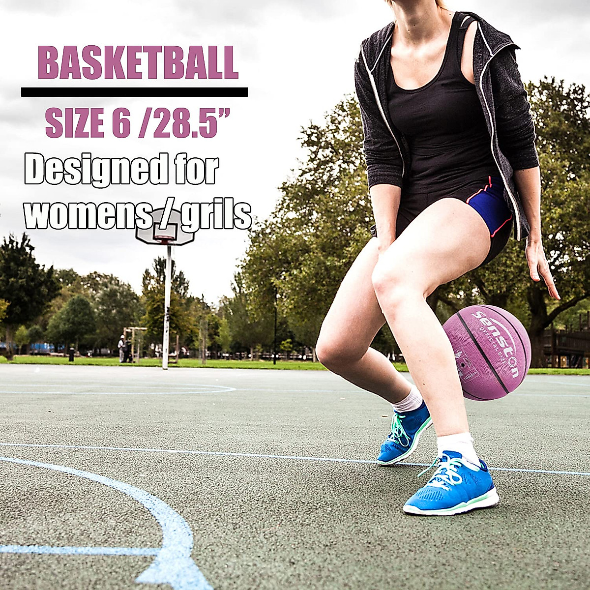 Senston Women's Basketball Size 6, Glow in The Dark Basketball Ball for Girls Womens, Luminous Basketballs 28.5" with Pump