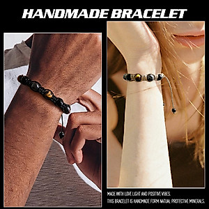 Vinswet Triple Protection Bracelet,Genuine Tigers Eye Black Obsidian and Hematite Beads Bracelet for Men Women,Handmade Crystal Healing Bracelets Bring Luck and Prosperity and Happiness