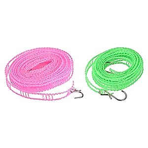 uxcell Portable Clothesline, 9.84ft/16.4ft Nylon Windproof Non-Slip Washing Line Rope for Courtyard Outdoor Travel Camping Laundry Drying, Green/Pink