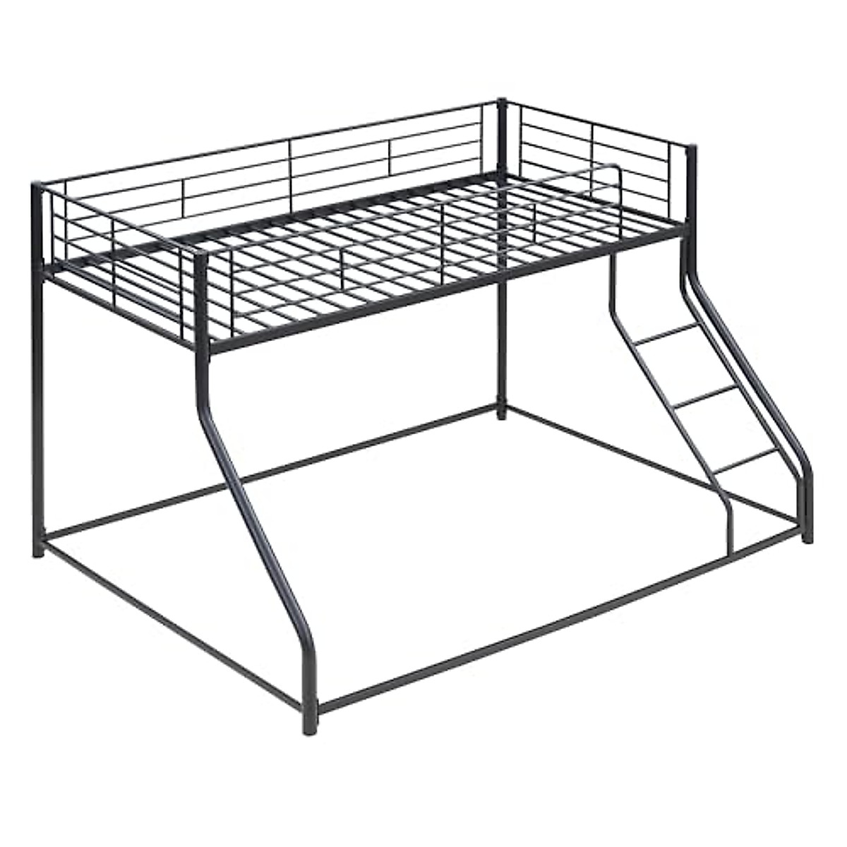 MiHunnor Twin XL Over Queen Metal Floor Bunk Bed, Metal Bunk Bed Frame with Safety Guardrail and Staircase for Kids Teens Adult, No Box Spring Needed