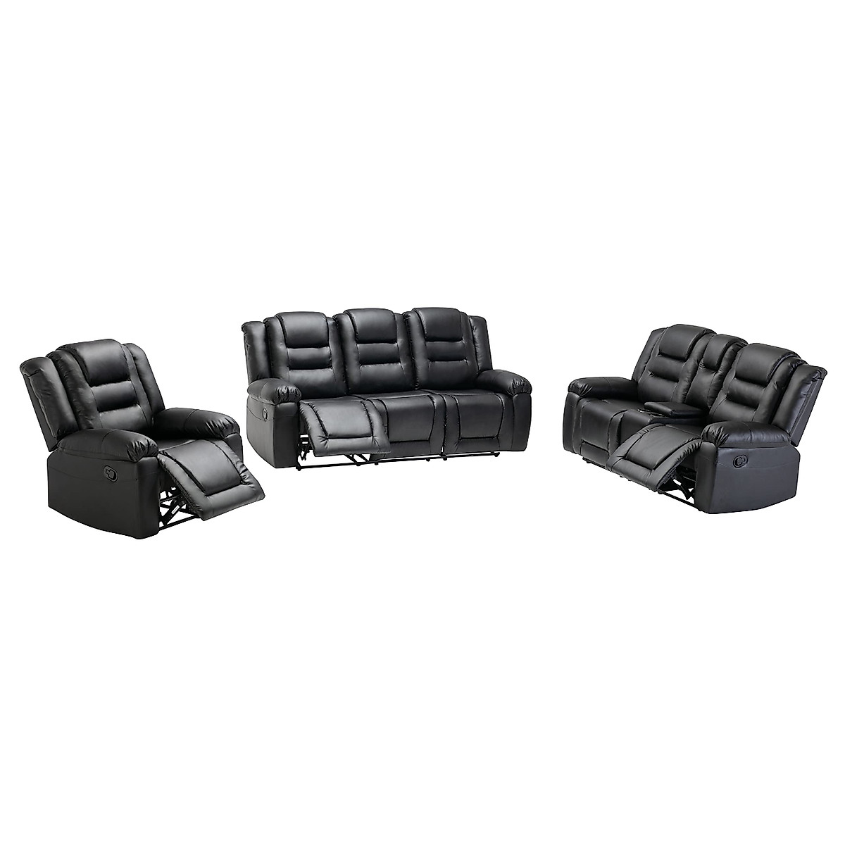 KAZIO Manual Leather Recliner Sofa Set, Living Room Furniture Set,Leather Sofa Set and Recliner Couch for Home/Office