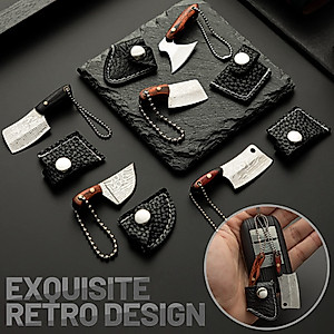 MGZTTHW Mini Pocket Chef Knife Set, 5pcs Tiny Knife Keychain - Portable Tiny Pocket knife with Sheath for Pendant Decoration Outdoor Camping Box Cutter Happy Mother’s Father’s Day Gifts