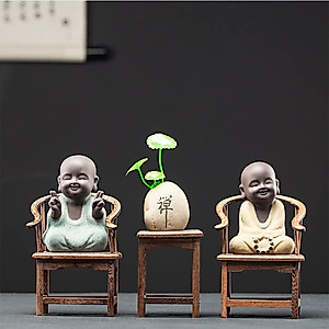 Kingzhuo Ceramic Little Cute Baby Buddha Statue Monk Figurine Laughing Buddha Statue Baby Buddha Sculptures Home Decoration Car Decor 4'' Inches in Height (Yellow)
