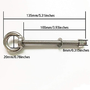 AIVOOF Shoulder Eye Bolt, 2 Pack M8 Stainless Steel Eye Bolts 4" Heavy Duty EyeBolts Screws in Eye Hooks with Washer and Nuts for Lifting and securing Cables Wires, Long Shank Thread Length 100mm