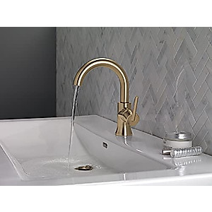 Delta Faucet Trinsic Single Hole Bathroom Faucet, Gold Bathroom Faucet, Single Handle, Diamond Seal Technology, Drain Assembly, Champagne Bronze 559HA-CZ-DST