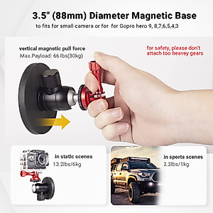 MOSHUSO 3.5"/88mm Wide Magnetic Camera Mount for Gopro, 360° Rotatable Tripod Ball Head Mount for Action Cameras, Rubber Coated Magnet Base Ideal for Mounting Action Cameras to Cars or Metal Surface