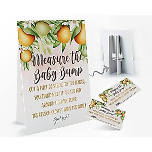 How Big is Mommys Belly Game, Measure Mommy's Belly Sign(Sign 8x10 Inch), Orange Theme Baby Shower Games, Baby Showers Decorations, 1 Standing Sign + 50 Guessing Cards(bump48)