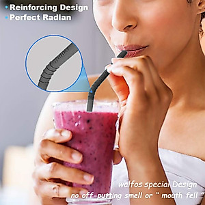 Walfos Reusable Silicone Straws -10.5 Inch Flexible Drinking Bendy Straws for Smoothies/20 & 30 oz Tumblers, BPA Free (6 Wide Straws + 1 Cleaning Brushes ）