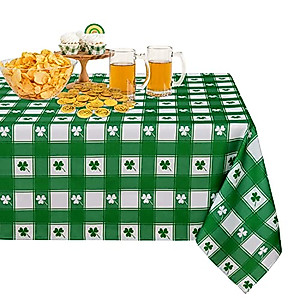 LUSHVIDA St.Patrick's Day Rectangle Table Cloth, 60 x 84 Inch - Shamrock Plaid Patterned Irish Clover Washable Microfiber Tablecloth Decorative Table Covers for Picnic Party, 100% Polyester, 150 GSM