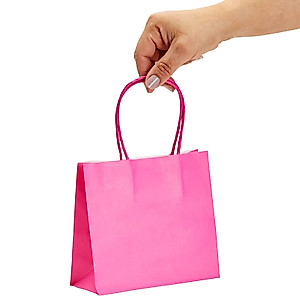 Sparkle and Bash 50 Pack Mini Pink Gift Bags with Handles, Bulk Kraft Party Favor Bags (6 x 5 x 2.5 In)
