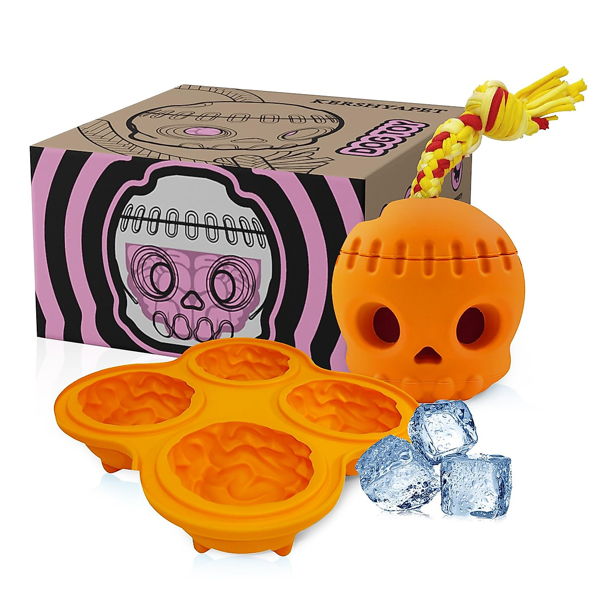 Kershyapet Frozen Dog Toy to Keep Them Busy, Dog Enrichment Toys for Large Dogs, Skull Treat Dispensing Dog Toys for Boredom, Anxiety Relief, Sturdy Safe, Easy Clean, Orange