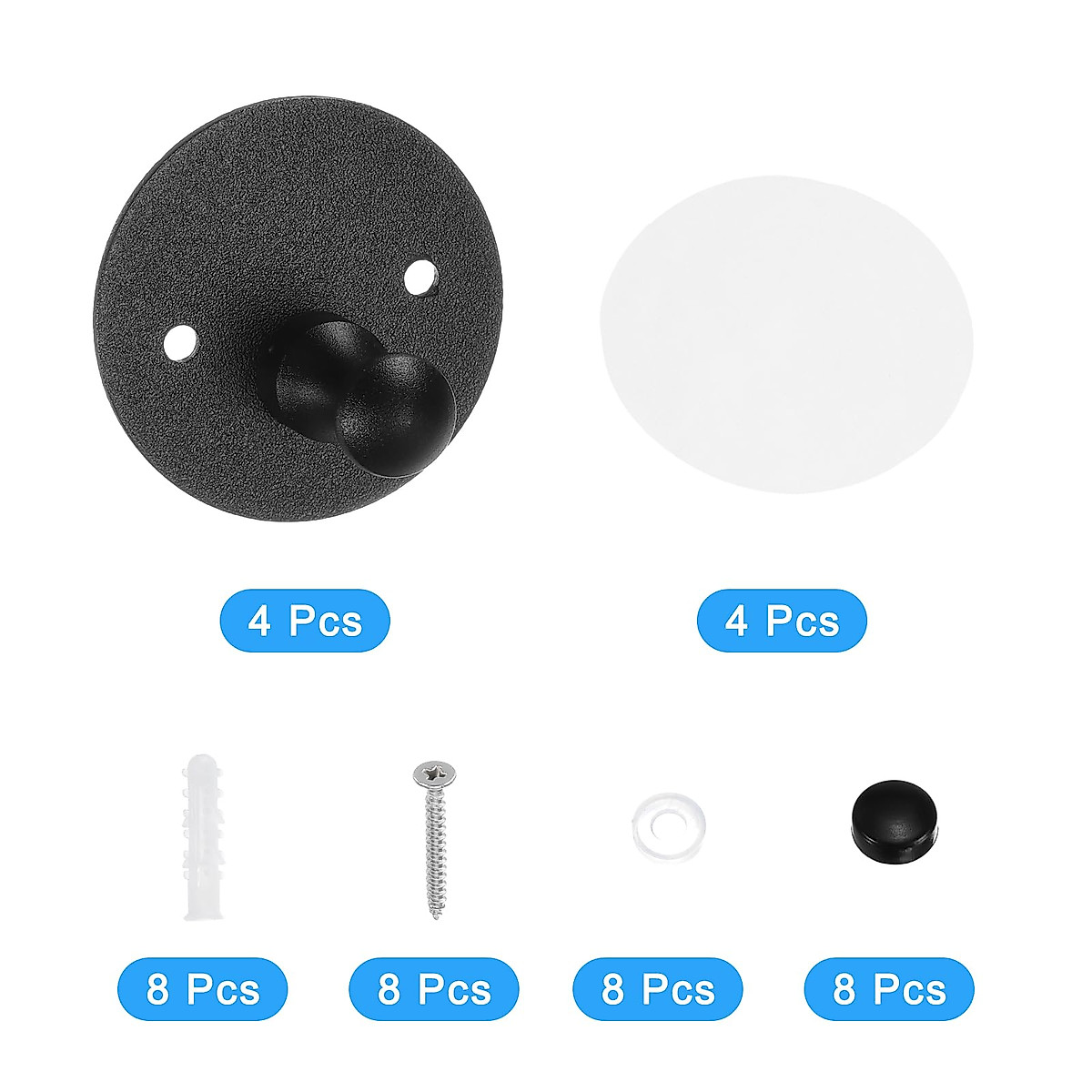 uxcell Bathroom Hook, 4Pcs Waterproof Stainless Steel Square Towel Hooks Coat Hook Punch/Self Adhesive Decorative for Kitchen, Door, Cabinet(50mm, 32x14mm, Round, Black)