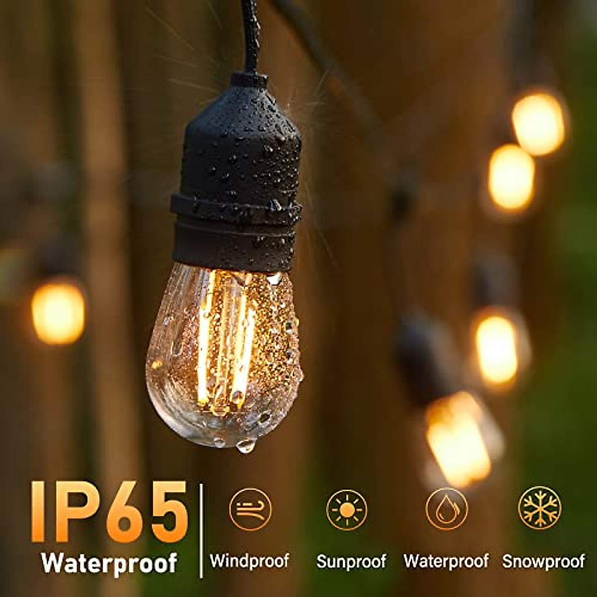 96FT(2 * 48FT) String Lights Outdoor, Shatterproof Cafe Lights with 15 LED S14 Waterproof Bulbs, Patio Lights NO Remote, Hanging Lights for Outside Garden Party Balcony Backyard Bistro Porch