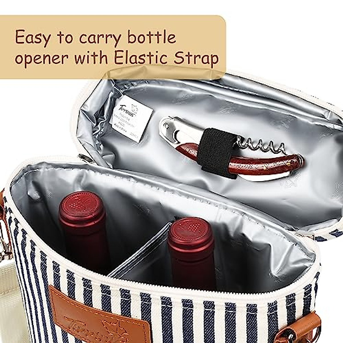 Tirrinia 2 Bottle Wine Gift Tote Carrier - Leakproof & Insulated & Padded Versatile Cooler Bag for Travel, BYOB Restaurant, Wine Tasting, Party, Great Christmas Gift for Wine Lover, Stripe