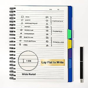 CAGIE 5 Subject Notebook Wide Ruled 8.5x11 Spiral Notebook with Dividers Tabs 240 Pages A4 Notebooks for School Work Organization Note Taking, Blue