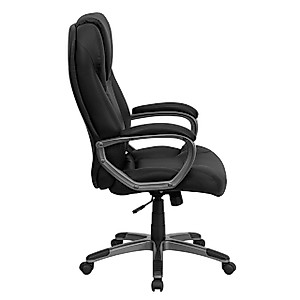 Flash Furniture High Back Black LeatherSoft Executive Swivel Office Chair with Titanium Nylon Base and Arms