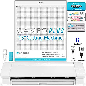 Silhouette Cameo 4 Plus Bundle with 4-12ft Rolls of ORACAL 651 Vinyl, 30 Ft of ORATAPE Transfer Tape, CrafterCuts Vinyl Tool Kit, Bonus Designs, and Access to Ebooks, Classes, andTutorials