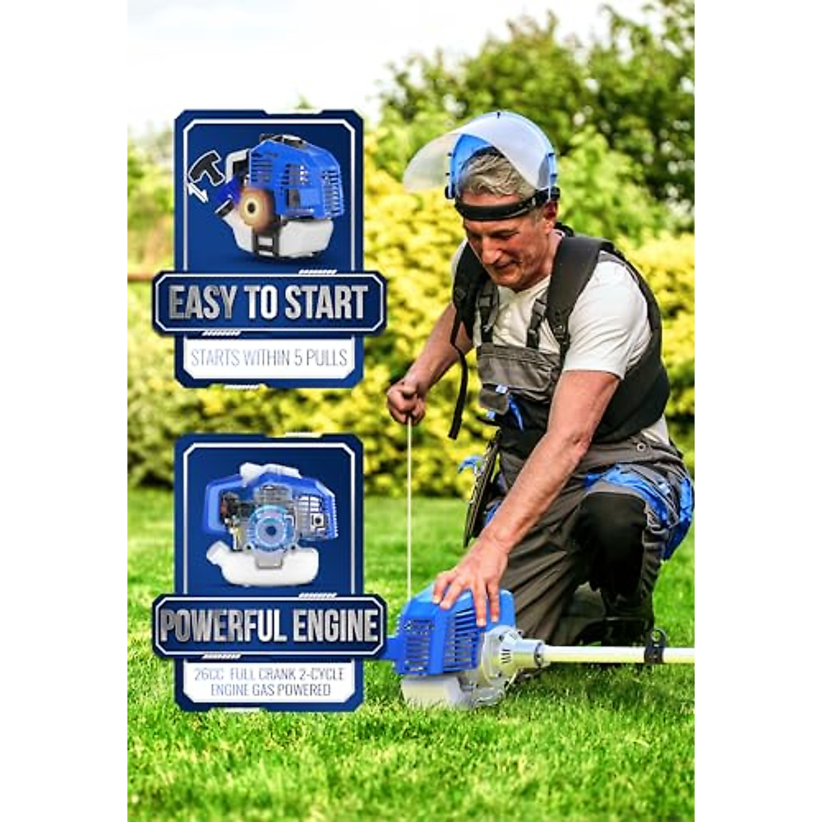 WILD BADGER POWER 26cc Weed Wacker Gas Powered, 3 in 1 String Trimmer/Edger 17'' with 10'' Brush Cutter,Rubber Handle & Shoulder Strap Included