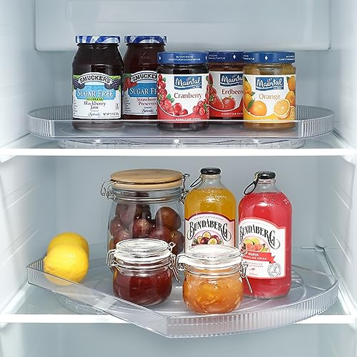 LAMU Square Lazy Susan Organizer for Refrigerator, Slide and 360° Rotate Rectangle Turntable Organizer and Storage for Fridge, Cabinet, Pantry, Kitchen Countertop, 16.53'', Clear