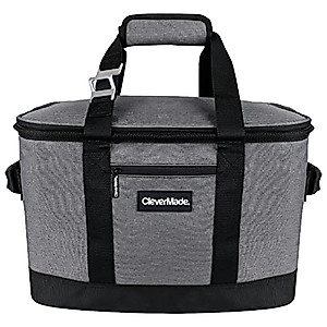 CleverMade Collapsible Cooler Bag, Heather Grey/Black & Maelstrom Collapsible Soft Sided Cooler - 75 Cans Extra Large Lunch Cooler Bag Insulated Leakproof Camping Cooler, Grey