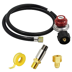 MOFLAME 4 Feet High-Pressure Propane 0-20 PSI Adjustable Regulator Hose Assembly with LP 1/2" Air Mixture Valve for Liquid Propane Fire Pits，Fireplace