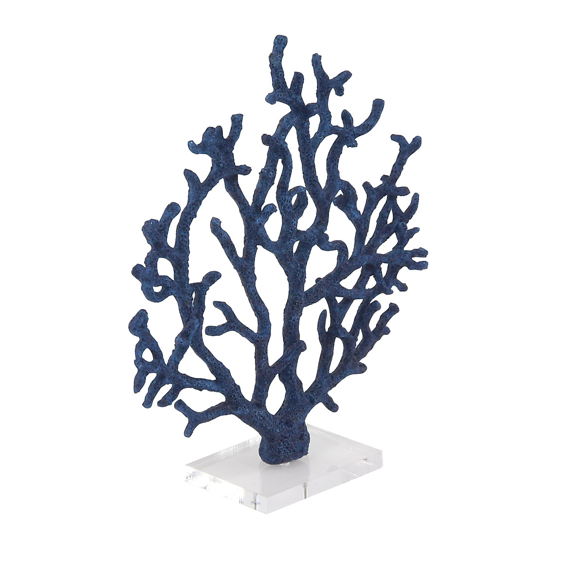 Deco 79 Polystone Coral Decorative Sculpture Textured Porous Home Decor Statue with Acrylic Base, Accent Figurine 14" x 4" x 16", Blue