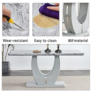 HomVent 7PCS Dining Table Set for 6,63" Dining Table with Imitation Marble Grain Table Top & High Glossy Wooden Bracket,PU Leather Chairs and Kitchen Table