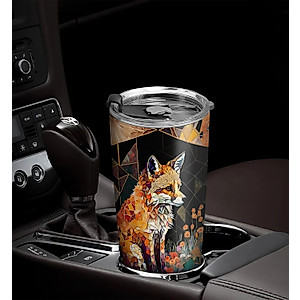 20oz Yellow Citrine Stained Glass Crystal Mosaic Fox Tumbler, Gifts for Fox Lovers, Coffee Thermos for Women, Stainless Steel Double Wall Vacuum Insulated Coffee Mug, Travel Cup with Lid