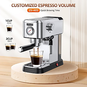 Pokk Espresso Machine, 20 Bar Espresso Maker with Milk Frother Steam Wand for Latte and Cappuccino, Compact Stainless Steel Espresso Coffee Machine with 50oz Removable Water Tank for Home