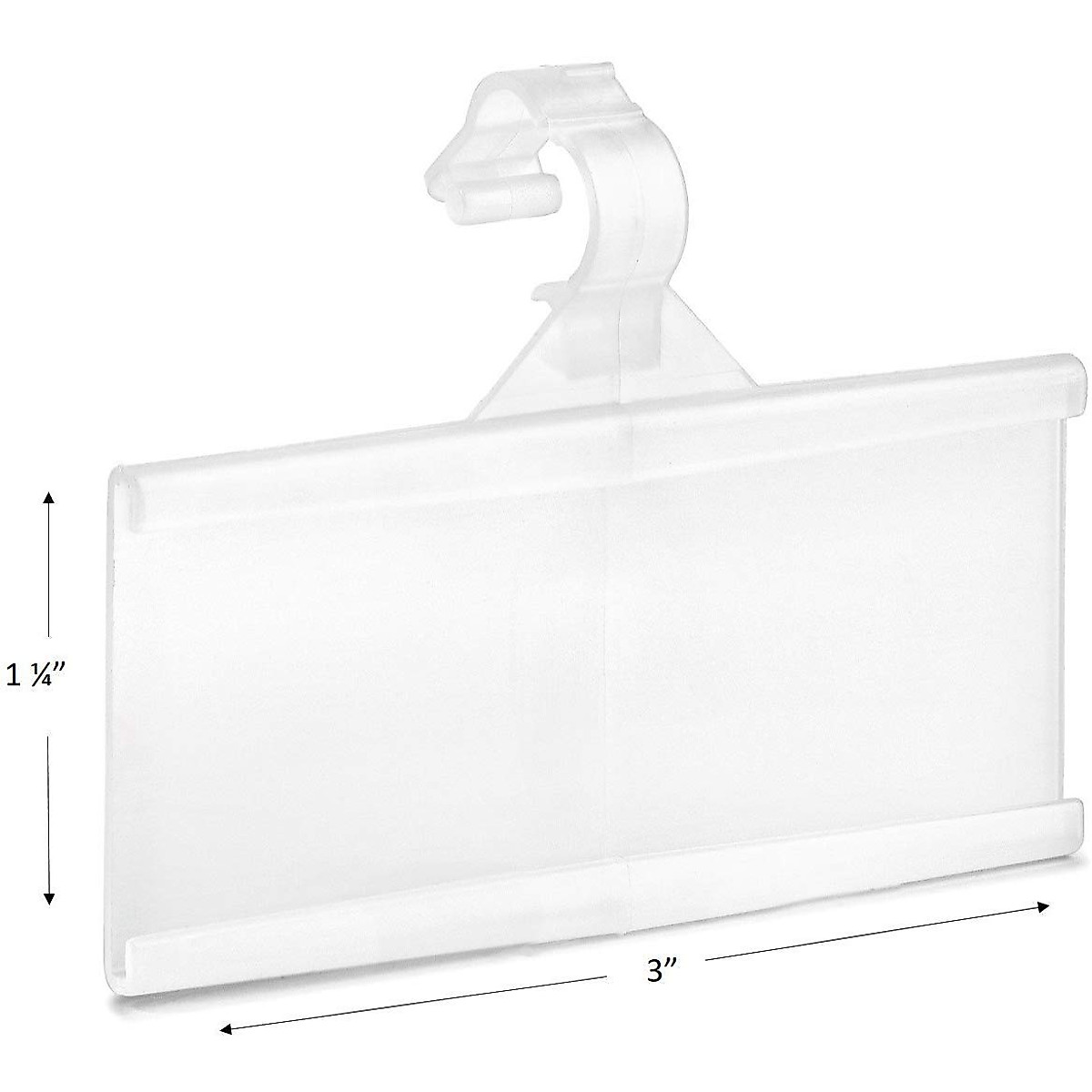Pack of 100 – Plastic Wire Shelf Label Holder, Sign and Ticket Holder, Easy Clip Design with Tight Snap Lock Closure. Height, 1-1/4" X Width, 3" | 100 Label Inserts Included