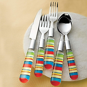 BrylaneHome Santa Fe Striped 20 Piece Flatware Set Colorful Silverware, Santa Fe Stripe Orange