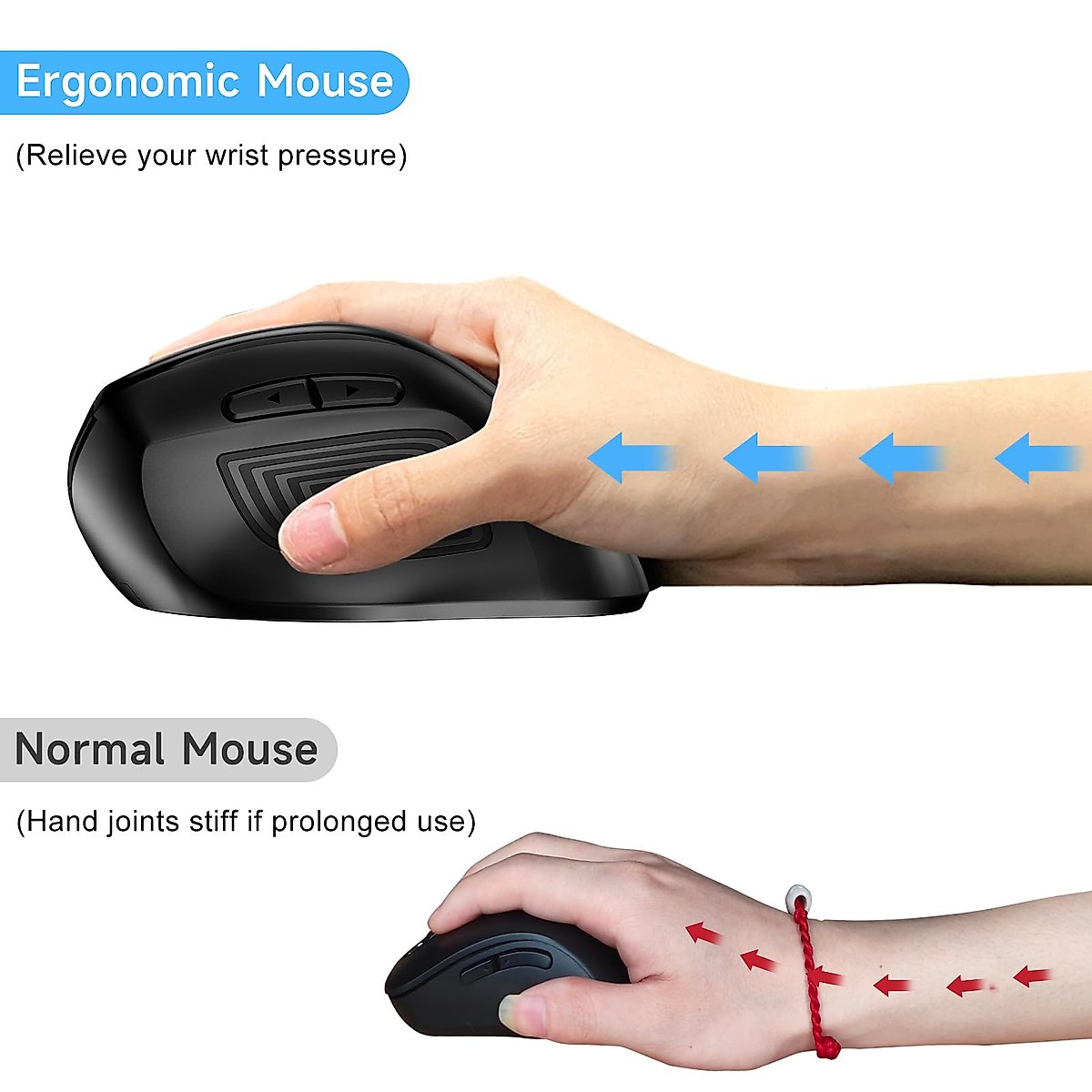 memzuoix Wireless Ergonomic Mouse,Upgraded 2.4G Optical Cordless Mice with 800/1200/1600 DPI,Vertical Computer Wireless Mouse for Laptop,Mac,PC,Desktop (for Right Hand,Large),Black Mouse