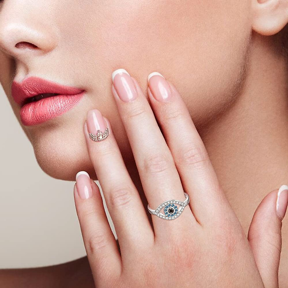 Blue Evil Eye Ring Sterling Silver Spiritual Turkish Third Eye Rings for Women Mal De Ojo Greek Protection Nazar Amulet Sapphire Jewelry Gift Size 8