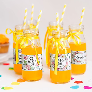 Chinco 48 Pieces Waterproof Baby Shower Water Bottle Labels Pink Water Bottle Wrappers Floral Bottle Labels Unisex Water Bottle Sticker Labels Shower Decorations for Baby Birthday Party, 4 Styles