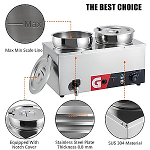 Takywep Commercial Soup Warmer 2 X 7.4QT - Stainless Steel Buffet Bain Marie, 86-185℉ Adjustable Temp, Anti-Dry Burn, Reset Button, 1200W Electric Food Warmer for Restaurant