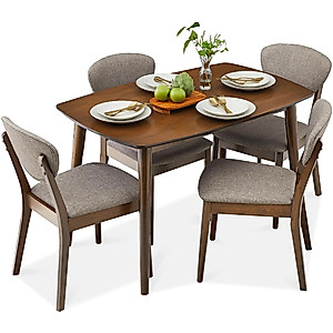 Best Choice Products 5-Piece Dining Set, Compact Mid-Century Modern Table & Chair Set for Home, Apartment w/ 4 Chairs, Padded Seats & Backrests, Wooden Frame - Light Gray/Walnut