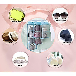 AARAINBOW Hanging Clear Handbag Purse Organizer for Closet, Handbag Organizer with Hook 4 Easy Access Pockets Wardrobe Closet Space Saving Organizers System, 47.2 L x 15.7Wx 6.3D (Gray)