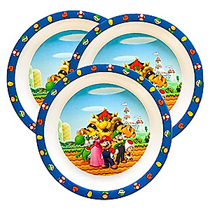 Franco Kids Dinnerware Cartoon Designed Set of 3 Kitchen Plates, 8 Inches, Super Mario