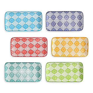 AHX Appetizer plates Set Dessert Plate - Rectangular Small Serving Plates for Sushi | Tapas | Snack - Colorful Ceramic Serving Dishes Set of 6 - Microwave and Dishwasher Safe - 8 inch