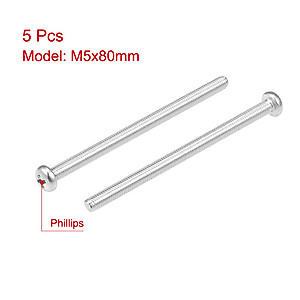 uxcell M5x80mm Machine Screws Phillips Cross Pan Head Screw 304 Stainless Steel Fasteners Bolts 5Pcs