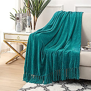 ACCOTIA Teal Chenille Throw Blanket for Couch, Super Soft Fluffy Throw Blanket for Chair, 50X60inches - Warm Decorative Blankets with Tassels for Home Décor, Bed and Living Room (50"X60", Teal)