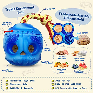 Interactive Frozen Treats Dog Toy with Mold, Dispensing Toys for Aggressive Chewer No-Boredom, Skull Fillable Slow Feeder with Rope, Tough Rubber Puzzle Dog Ball Keep Them Busy Mental Enrichment Toys