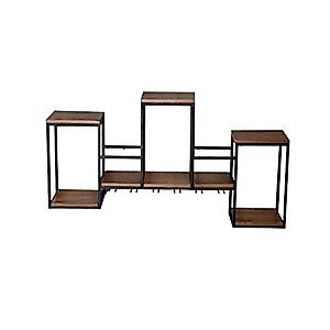 PIBM Stylish Simplicity Wall-Mounted Shelf Wrought Iron Wooden Ledge Living Room Bedroom for Bookshelf Storage Display Wine Glass Rack Floating Decorative Unit Frame Retro Creative Style