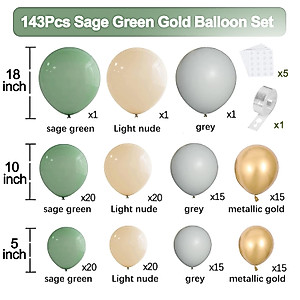 Sage Green Balloons Garland Arch Kit, Olive Green Gold Grey Nude Latex Party Balloons for Baby Shower Jungle Safari Wild One Bridal Shower Wedding Birthday Party Decorations Supplies………