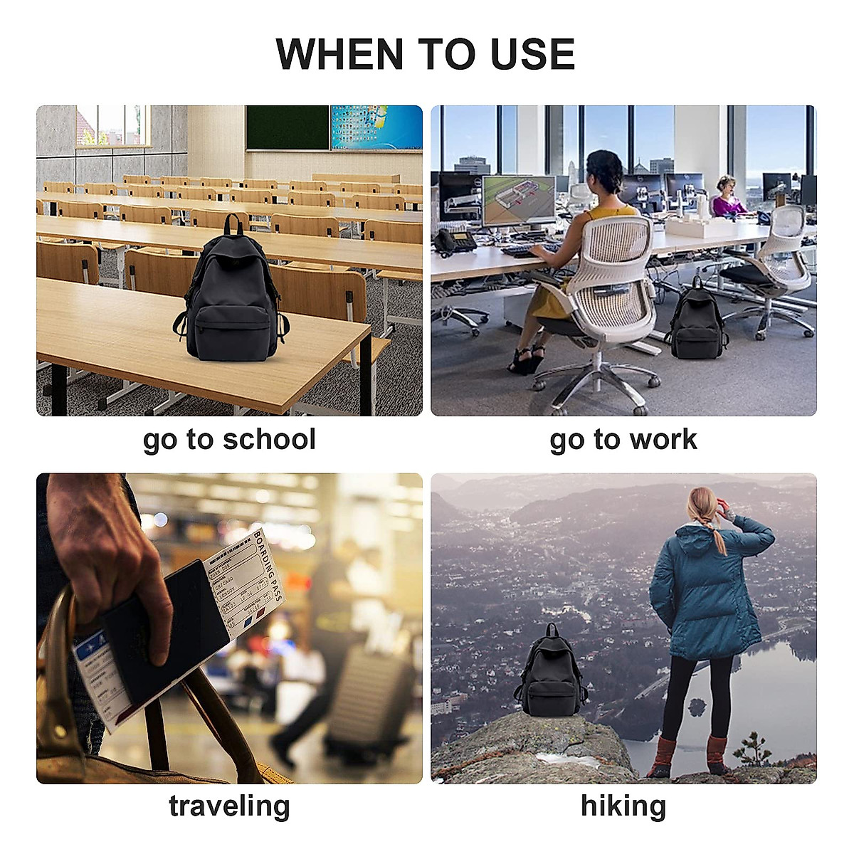 UPPACK Black Bookbag Lightweight Backpack for School Girls Middle School Bag for Boys teen Cute Aesthetic Bookbag High School for Students bag for Women Waterproof Casual Daypack for Men