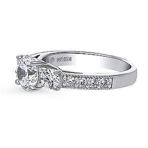 BERRICLE Sterling Silver 3-Stone Wedding Engagement Rings Round Cubic Zirconia CZ Anniversary Promise Ring for Women, Rhodium Plated Size 6